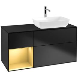 Villeroy & Boch Villeroy und Boch Finion Waschtischunterschrank F802HFPD 120cm, Abdeckplatte black matt, Regale Gold matt lacquer, Black matt lacquer