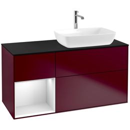 Villeroy & Boch Villeroy und Boch Finion Waschtischunterschrank F802MTHB 120cm, Abdeckplatte black matt, Regale White matt lacquer, Peony Matt