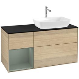 Villeroy & Boch Villeroy und Boch Finion Waschtischunterschrank F802GMPC 120cm, Abdeckplatte black matt, Regale Olive matt lacquer, Oak Veneer