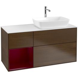 Villeroy & Boch Villeroy und Boch Finion Waschtischunterschrank F801HBGN 120cm, Abdeckplatte white matt, Regale Peony matt lacquer, Walnut veneer