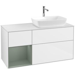 Villeroy & Boch Villeroy und Boch Finion Waschtischunterschrank F801GMGF 120cm, Abdeckplatte white matt, Regale Olive matt lacquer, Glossy white lacquer