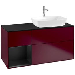 Villeroy & Boch Villeroy und Boch Finion Waschtischunterschrank F802PDHB 120cm, Abdeckplatte black matt, Regale Black matt lacquer, Peony Matt