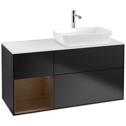 Villeroy & Boch Villeroy und Boch Finion Waschtischunterschrank F801GNPD 120cm, Abdeckplatte white matt, Regale Walnut Veneer, Black matt lacquer
