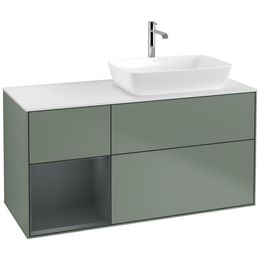 Villeroy & Boch Villeroy und Boch Finion Waschtischunterschrank F801HGGM 120cm, Abdeckplatte white matt, Regale Midnight matt lacquer, Olive Matt Lacquer