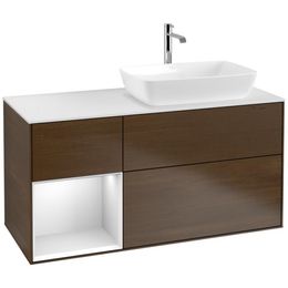 Villeroy & Boch Villeroy und Boch Finion Waschtischunterschrank F801MTGN 120cm, Abdeckplatte white matt, Regale White matt lacquer, Walnut veneer