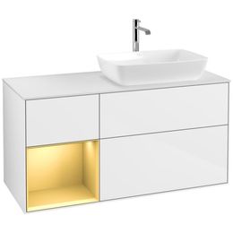 Villeroy & Boch Villeroy und Boch Finion Waschtischunterschrank F801HFGF 120cm, Abdeckplatte white matt, Regale Gold matt lacquer, Glossy white lacquer