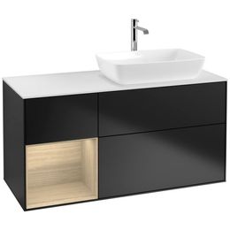 Villeroy & Boch Villeroy und Boch Finion Waschtischunterschrank F801PCPD 120cm, Abdeckplatte white matt, Regale Oak Veneer, Black matt lacquer