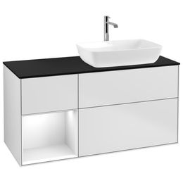 Villeroy & Boch Villeroy und Boch Finion Waschtischunterschrank G802GFMT 120cm, Abdeckplatte black matt, Emotion, Regale Glossy white lacquer, White matt lacquer