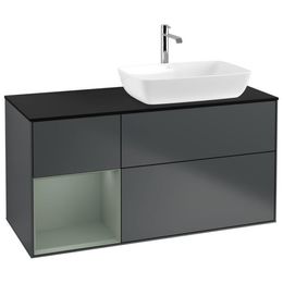 Villeroy & Boch Villeroy und Boch Finion Waschtischunterschrank G802GMHG 120cm, Abdeckplatte black matt, Emotion, Regale Olive matt lacquer, Midnight Blue Matt Lacquer