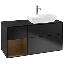 Villeroy & Boch Villeroy und Boch Finion Waschtischunterschrank G802GNPD 120cm, Abdeckplatte black matt, Emotion, Regale Walnut Veneer, Black matt lacquer