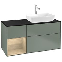 Villeroy & Boch Villeroy und Boch Finion Waschtischunterschrank G802PCGM 120cm, Abdeckplatte black matt, Emotion, Regale Oak Veneer, Olive Matt Lacquer