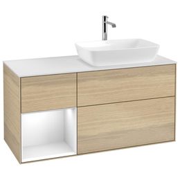 Villeroy & Boch Villeroy und Boch Finion Waschtischunterschrank G801GFPC 120cm, Abdeckplatte white matt, Emotion, Regale Glossy white lacquer, Oak Veneer