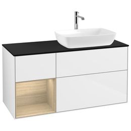 Villeroy & Boch Villeroy und Boch Finion Waschtischunterschrank G802PCGF 120cm, Abdeckplatte black matt, Emotion, Regale Oak Veneer, Glossy white lacquer
