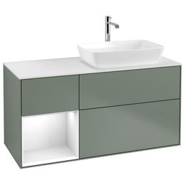 Villeroy & Boch Villeroy und Boch Finion Waschtischunterschrank G801GFGM 120cm, Abdeckplatte white matt, Emotion, Regale Glossy white lacquer, Olive Matt Lacquer