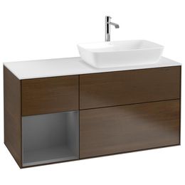 Villeroy & Boch Villeroy und Boch Finion Waschtischunterschrank G801GKGN 120cm, Abdeckplatte white matt, Emotion, Regale Anthracite matt lacquer, Walnut veneer