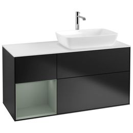 Villeroy & Boch Villeroy und Boch Finion Waschtischunterschrank G801GMPD 120cm, Abdeckplatte white matt, Emotion, Regale Olive matt lacquer, Black matt lacquer