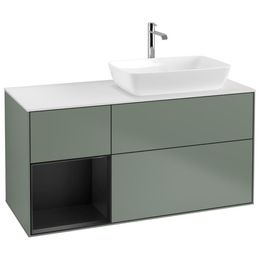 Villeroy & Boch Villeroy und Boch Finion Waschtischunterschrank G801PDGM 120cm, Abdeckplatte white matt, Emotion, Regale Black matt lacquer, Olive Matt Lacquer