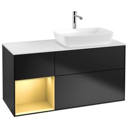 Villeroy & Boch Villeroy und Boch Finion Waschtischunterschrank G801HFPD 120cm, Abdeckplatte white matt, Emotion, Regale Gold matt lacquer, Black matt lacquer