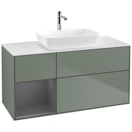 Villeroy & Boch Villeroy und Boch Finion Waschtischunterschrank F821GKGM 120cm, Abdeckplatte white matt, Regale Anthracite matt lacquer, Olive Matt Lacquer