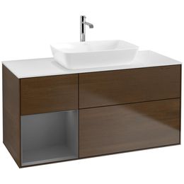 Villeroy & Boch Villeroy und Boch Finion Waschtischunterschrank F821GKGN 120cm, Abdeckplatte white matt, Regale Anthracite matt lacquer, Walnut veneer