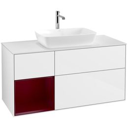 Villeroy & Boch Villeroy und Boch Finion Waschtischunterschrank F821HBGF 120cm, Abdeckplatte white matt, Regale Peony matt lacquer, Glossy white lacquer