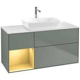 Villeroy & Boch Villeroy und Boch Finion Waschtischunterschrank F821HFGM 120cm, Abdeckplatte white matt, Regale Gold matt lacquer, Olive Matt Lacquer
