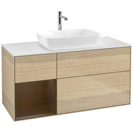 Villeroy & Boch Villeroy und Boch Finion Waschtischunterschrank F821GNPC 120cm, Abdeckplatte white matt, Regale Walnut Veneer, Oak Veneer