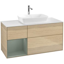 Villeroy & Boch Villeroy und Boch Finion Waschtischunterschrank F821GMPC 120cm, Abdeckplatte white matt, Regale Olive matt lacquer, Oak Veneer