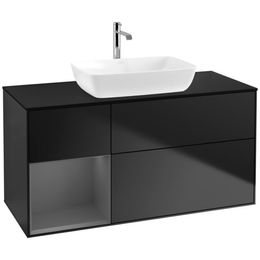 Villeroy & Boch Villeroy und Boch Finion Waschtischunterschrank F822GKPD 120cm, Abdeckplatte black matt, Regale Anthracite matt lacquer, Black matt lacquer