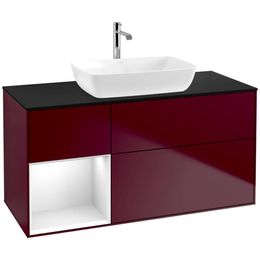 Villeroy & Boch Villeroy und Boch Finion Waschtischunterschrank F822GFHB 120cm, Abdeckplatte black matt, Regale Glossy white lacquer, Peony Matt