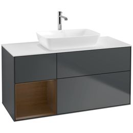 Villeroy & Boch Villeroy und Boch Finion Waschtischunterschrank F821GNHG 120cm, Abdeckplatte white matt, Regale Walnut Veneer, Midnight Blue Matt Lacquer