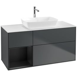 Villeroy & Boch Villeroy und Boch Finion Waschtischunterschrank F821PDHG 120cm, Abdeckplatte white matt, Regale Black matt lacquer, Midnight Blue Matt Lacquer
