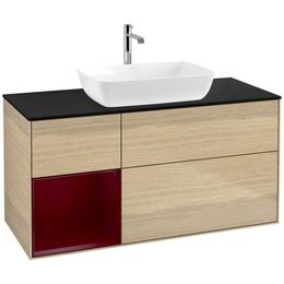 Villeroy & Boch Villeroy und Boch Finion Waschtischunterschrank F822HBPC 120cm, Abdeckplatte black matt, Regale Peony matt lacquer, Oak Veneer