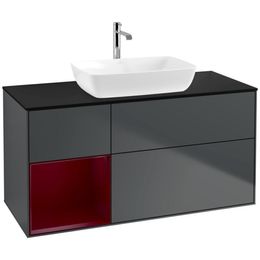 Villeroy & Boch Villeroy und Boch Finion Waschtischunterschrank F822HBHG 120cm, Abdeckplatte black matt, Regale Peony matt lacquer, Midnight Blue Matt Lacquer