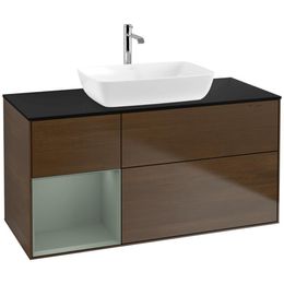 Villeroy & Boch Villeroy und Boch Finion Waschtischunterschrank F822GMGN 120cm, Abdeckplatte black matt, Regale Olive matt lacquer, Walnut veneer