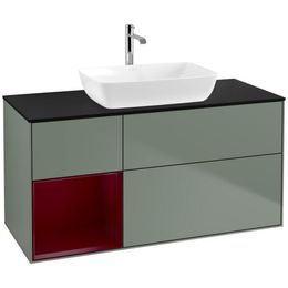 Villeroy & Boch Villeroy und Boch Finion Waschtischunterschrank F822HBGM 120cm, Abdeckplatte black matt, Regale Peony matt lacquer, Olive Matt Lacquer