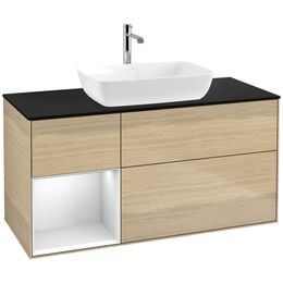 Villeroy & Boch Villeroy und Boch Finion Waschtischunterschrank F822MTPC 120cm, Abdeckplatte black matt, Regale White matt lacquer, Oak Veneer
