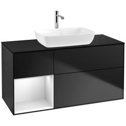 Villeroy & Boch Villeroy und Boch Finion Waschtischunterschrank F822MTPD 120cm, Abdeckplatte black matt, Regale White matt lacquer, Black matt lacquer