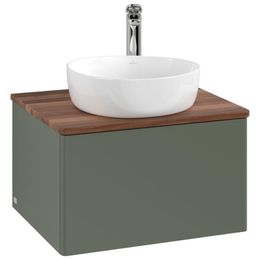 Villeroy & Boch Villeroy und Boch Antao Waschtisch-Unterschrank K29052HL 60x36x50cm, Hahnloch, Waschbeckenplattenfarbe warm walnut, leaf green matt lacquer