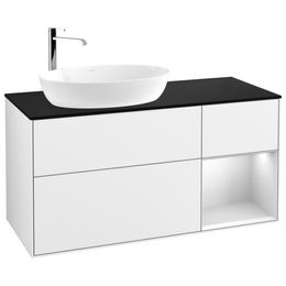 Villeroy & Boch Villeroy und Boch Finion Waschtischunterschrank G932MTGF 120cm, Abdeckplatte black matt, Emotion, Regale White matt lacquer, Glossy white lacquer