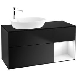 Villeroy & Boch Villeroy und Boch Finion Waschtischunterschrank G932GFPD 120cm, Abdeckplatte black matt, Emotion, Regale Glossy white lacquer, Black matt lacquer