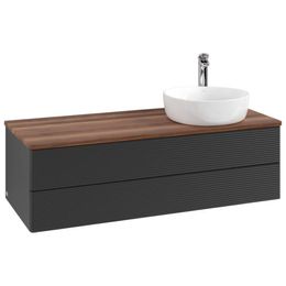 Villeroy & Boch Villeroy und Boch Antao Waschtisch-Unterschrank K23152PD 120x36x50cm, Hahnloch, Waschbeckenplattenfarbe warm walnut, black matt lacquer