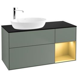Villeroy & Boch Villeroy und Boch Finion Waschtischunterschrank G932HFGM 120cm, Abdeckplatte black matt, Emotion, Regale Gold matt lacquer, Olive Matt Lacquer