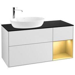 Villeroy & Boch Villeroy und Boch Finion Waschtischunterschrank G932HFMT 120cm, Abdeckplatte black matt, Emotion, Regale Gold matt lacquer, White matt lacquer