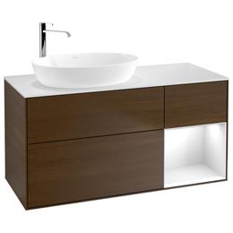 Villeroy & Boch Villeroy und Boch Finion Waschtischunterschrank G931GFGN 120cm, Abdeckplatte white matt, Emotion, Regale Glossy white lacquer, Walnut veneer