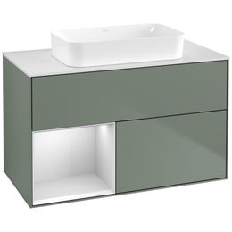 Villeroy & Boch Villeroy und Boch Finion Waschtischunterschrank F651MTGM 100x60,3x50,1cm, Regal links White matt lacquer, Olive Matt Lacquer