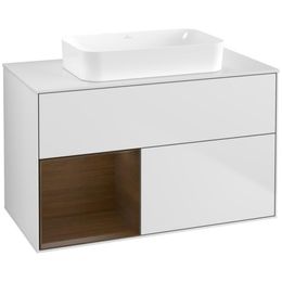 Villeroy & Boch Villeroy und Boch Finion Waschtischunterschrank F651GNMT 100x60,3x50,1cm, Regal links Walnut veneer, White matt lacquer