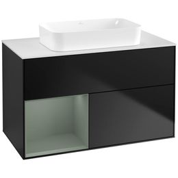 Villeroy & Boch Villeroy und Boch Finion Waschtischunterschrank F651GMPD 100x60,3x50,1cm, Regal links Olive Matt Lacquer, Black matt lacquer