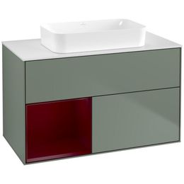 Villeroy & Boch Villeroy und Boch Finion Waschtischunterschrank F651HBGM 100x60,3x50,1cm, Regal links Peony, Olive Matt Lacquer