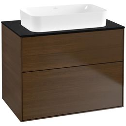 Villeroy & Boch Villeroy und Boch Finion Waschtischunterschrank G63200GN 80x60,3x50,1mm, Wandbeleuchtung, Glass Black Matt, Walnut veneer